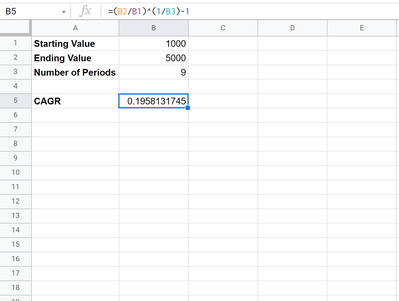 So berechnen Sie die CAGR (jährliche Wachstumsrate) in Google Tabellen ...